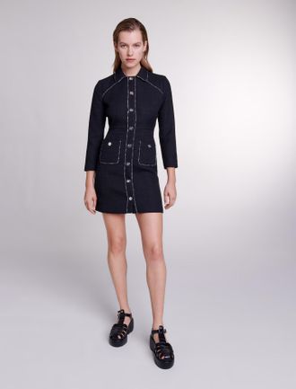 Maje Robe Courte En Tweed - Noir - Taille 34 - Maje