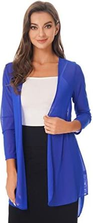 TiaoBug Femme Boléro Mousseline Cardigan Été Gilet Manches Longues Ouvert Respirant Chemise de Protection Solaire Chic Veste Plage Vacances Bleu Royal XL