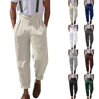 Generic Pantalon chino en coton et lin pour homme - Taille &eacute;lastique - Coupe ample - L&eacute;ger et respirant - Coupe d&eacute;contract&eacute;e - Coupe ample, kaki, 3XL