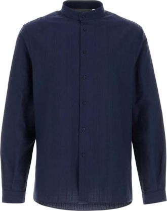 Brunello Cucinelli mandarin-collar shirt - Blau