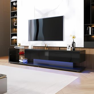 Generic TV-Schrank Lowboard Wohnzimmerm&ouml;bel mit Hochglanzfront Glasabtrennung Variable Lichtfunktion Staurauml&ouml;sung mit Schubladen geeignet f&uuml;r Wohnwand Medie
