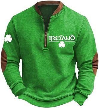 Generic DENGJIAMY Pull &agrave; manches longues et col en V pour homme Motif tr&egrave;fle irlandais, Vert, 3XL