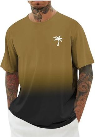 Generic Chemise à manches courtes pour homme - Imprimé dégradé - Col rond - Manches courtes - Athlétique - Été - Plage - Haut basique, marron, 3XL