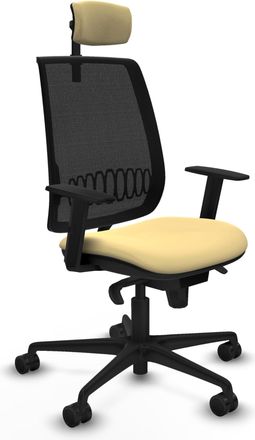 Piqueras y Crespo Alares B&uuml;rostuhl mit 1D-Armlehnen und Kopfteil, h&ouml;henverstellbar und neigbar, mit 5 Positionen und injiziertem Schaumstoff, Schwarz/Cremefarben