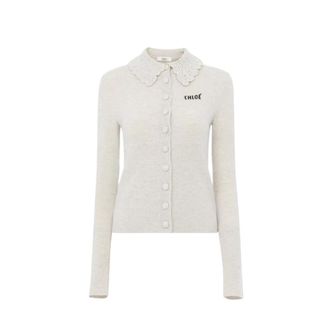 Chlo&eacute; Fitted Logo Cardigan - - Knitwear - Damen - Grau - L