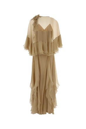 Alberta Ferretti Silk Ruffle Dress - Beige