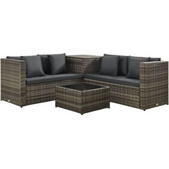 vidaXL 4-tlg. Garten-Lounge-Set mit Kissen Poly Rattan Grau Vidaxl