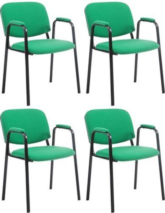 Clp Lot De 4 Chaises De Visiteur Ken Pro Tissu I Dossier Et Accoudoirs I Salle dAttente I Chaise De Conf&eacute;rence I Pi&egrave;tement M&eacute;tal, Couleur:Vert