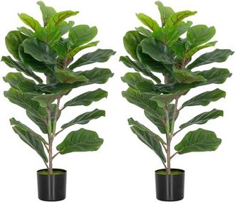 HOMCOM Lot de 2 Plantes artificielles int&eacute;rieures 80 cm, figuier Arbre Artificiel avec Pot en Plastique et Flocage, Fausse Plante Vert d&eacute;coration pour Maison