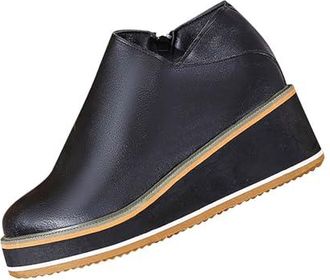 Generic Bottines pour femme &agrave; talon compens&eacute; - Style d&eacute;contract&eacute; - Bout rond - Couleur unie - Semelle &eacute;paisse - Fermeture &eacute;clair lat&eacute;rale - Confortables - Bot