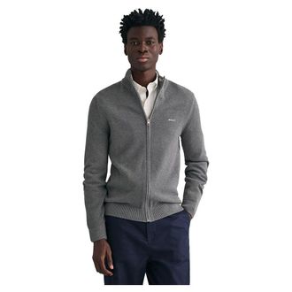 GANT Herren Cotton Pique Zip Cardigan BAUMWOLLSTRICKJACKE MIT REI&szlig;VERSCHLUSS, Dunkelgrau Meliert, S EU
