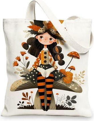 Generic Sacs fourre-tout fantaisistes en toile, joli motif champignon, sacs de courses respectueux de lenvironnement, sacs à bandoulière légers et lavables po