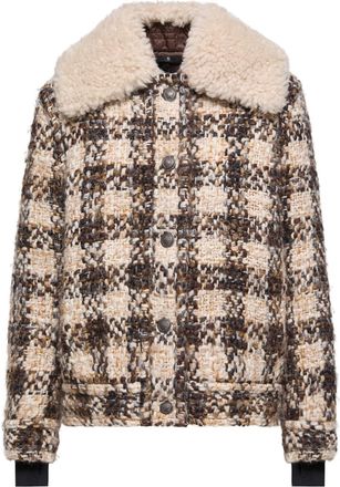 Moncler Moncler Doudoune Courte Camlez En Laine À Bordure En Shearling, Femme, Beige, Taille: 2