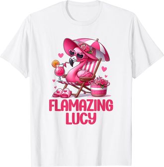 BDAZ Flamazing Lucy Pink Flamingo Tropical Beach Trip Damen T-Shirt