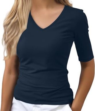 Generic Tee Shirt Femme Sport D&eacute;contract&eacute;e Blanc T-Shirt Tops Manche Courtes D&eacute;t&eacute; Amples Basic Tshirt Grande Taille Imprim&eacute; Col en V Top Blouse &Agrave; Manches Cour