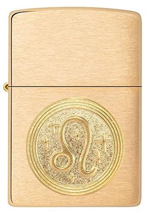 Zippo Sturmfeuerzeug - Modell Leo Emblem Sternzeichen - Brushed Brass Finish - Nachfüllbar - Wiederverwendbar - Windfestes Design - Geschenkbox - Made in US
