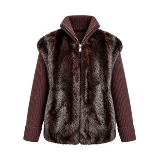 MC2 Saint Barth Veste en maille avec empi&egrave;cements en fausse fourrure - Femme - Vestes - Brun - Taille: 40 FR