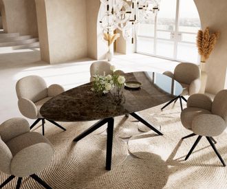 DELIFE Esstisch Edge Oval 220x120 Keramik Emperador Extra Lucidato Dunkelbraun Zenthara kantig Metall Schwarz, Esstische
