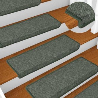 vidaXL vidaXL Tapis descalier 15 pi&egrave;ces 65 x 21 x 4 cm Vert fonc&eacute; Bordure rectangulaire