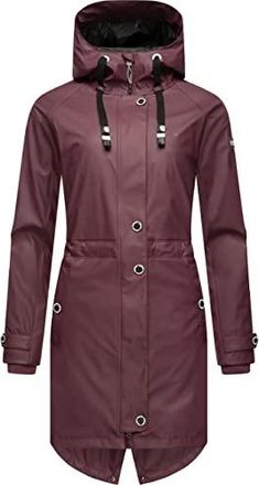 Navahoo Veste demi-saison imperm&eacute;able longue et chaude doubl&eacute;e avec capuche Rainy Flower XS &agrave; 3XL, vin, M