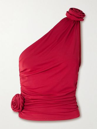 Magda Butrym Haut Asymétrique En Jersey Stretch À Fronces Et À Appliqués - Rouge