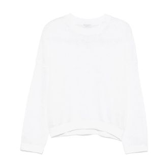 Brunello Cucinelli Wei&szlig;er Crew Neck Pullover Drop Schulter - - Knitwear - Damen - Wei&szlig; - L