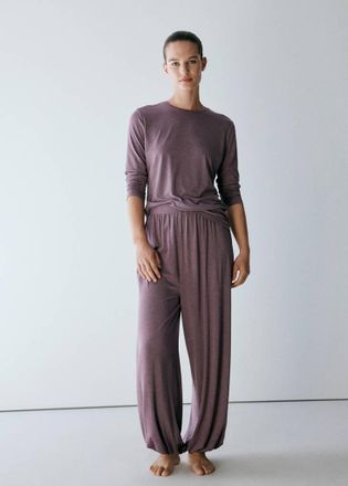 Mango Pantalon pyjama fluide violet - Femme - S - MANGO