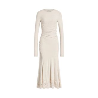 Alberta Ferretti Midi-Kleid aus Stretch-Samt mit Spitzenbesatz - - Dresses - Damen - Beige - M