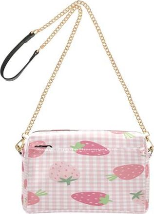 HMZXZ Sac à bandoulière rose fraise pour femme, sac à main en cuir, petit sac à main à bandoulière, carreaux roses