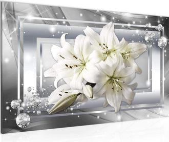 Runa Art Bild Blumen Lilien Modern Wandbilder Wohnzimmer 1 Teilig - Made in Germany - Abstrakt Grau Silber Flur 021714c