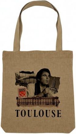 Fabulous Sac Shopping Tote Bag Aspect Lin - Toulouse Collage Ville France Symbole Capitole - Sac de Courses Toile Epaisse 360g Beige Naturel Cabas Port&eacute; Epaule