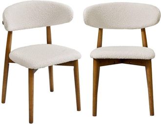 Sweeek Sweeek - Lot de 2 chaises scandinaves en bois dh&eacute;v&eacute;a - Assise en tissu bouclette cr&egrave;me - Confort et solidit&eacute; pour salle &agrave; manger moderne