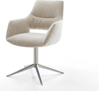 DELIFE Drehstuhl Yago-Flex mit Armlehnen Webstoff Soft Beige Fu&szlig;kreuz Edelstahl 360&deg; drehbar Wippfunktion Taschenfederkern, Esszimmerst&uuml;hle