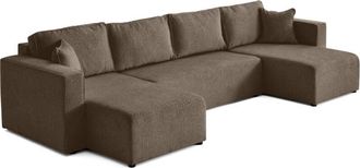 Best Mobilier Bestmobilier - Topaze - canapé panoramique en u - 7 places - convertible avec coffre - en tissu velours relief