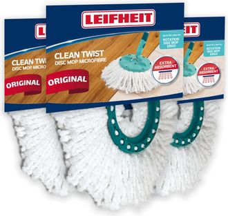 Leifheit Ersatzkopf Clean Twist Disc Mop 3er Set, f&uuml;r alle Bodenarten, Schmutzaufnahme Dank 2-Faser-System, saugf&auml;higer Microfaser, mit hoher Wasser- und Schmu