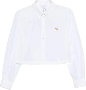 Maison Kitsun&eacute; Femme, Blouses et Chemises, Blanc, Taille: 38 FR Baby Fox Cropped Shirt