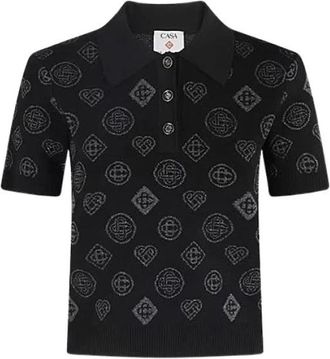 Casablanca Homme, Tops, Noir, Taille: S Polo Monogramme Jacquard