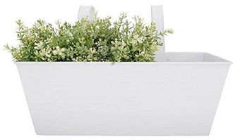 Esschert Design Balkonkasten, Blumenkasten mit Haken in weiß, 7,5 Liter, ca. 40 cm x 27 cm x 23 cm