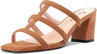 Castamere Bloc Chunky Mi Talon Heel Ouvert Bout Slip-on Sandales Décontracté Cute Dress 6.5 CM Heels Marron Suède 41 EU