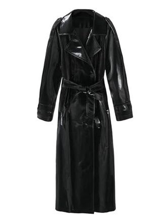 Generic Trench en cuir verni pour femme - Col rabattu - Manteau dhiver &agrave; manches longues en similicuir avec ceinture, EN8, XS