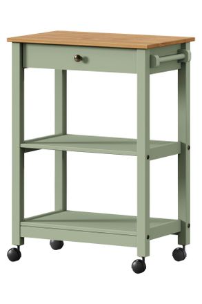 Livetastic Servierwagen, Braun, Olivgr&uuml;n, Metall, Pinie, massiv, 1 Schublade(n) Schubladen, rechteckig, Rollen, 65x90.6x40 cm, Esszimmer, Barm&ouml;bel, Barwagen