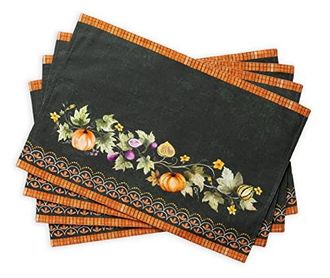 Maison d'Hermine Maison dHermine Lot de 4 sets de table r&eacute;utilisables 100 % coton pour d&eacute;corations de No&euml;l, cuisine, salle &agrave; manger, mariage (jardin citrouille, vert f