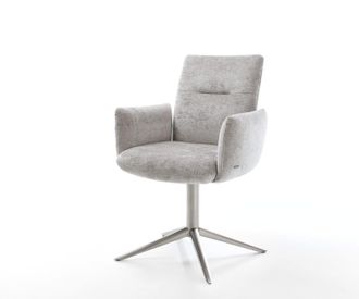 DELIFE Drehstuhl Jova-Flex mit Armlehnen Chenille Silbergrau Fu&szlig;kreuz Edelstahl 360&deg; drehbar Wippfunktion Taschenfederkern, Esszimmerst&uuml;hle