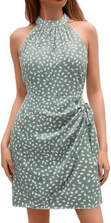 Generic Robe d&eacute;t&eacute; pour femme - Imprim&eacute; &agrave; pois - Robe d&eacute;contract&eacute;e &agrave; nouer &agrave; la taille - Robe d&eacute;contract&eacute;e avec fermeture &eacute;clair dans le dos - Robe d&eacute;t&eacute; boh&egrave;me