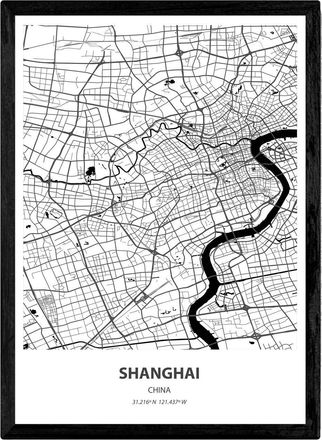 Nacnic Poster mit Karte von Shanghai - China. Asiatische St&auml;dte Bl&auml;tter von mit Meeren und Fl&uuml;ssen in schwarz und wei&szlig;. A3
