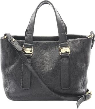 Ferragamo Sac &agrave; main 2 anses en cuir Gancini Pre-owned - Femme - Pre-owned - Noir - Taille: ONE Size