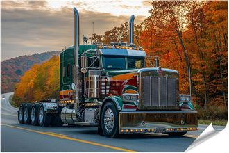 Islandburner XXL Bild Poster Glänzender LKW auf herbstlicher Straße Premium Bilder Fotodruck