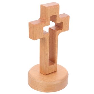 Angoily Holz Kreuz Ornament aus Buchenholz mit Rundem Sockel Dekoratives Religi&ouml;ses Adornment f&uuml;r Wohnzimmer B&uuml;ro und Schlafzimmer Handgefertigtes Stehkreuz f