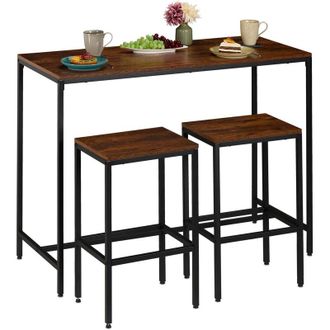 Relaxdays Relaxdays Bartisch Set, 3-tlg, Theke mit Hockern, Esstisch HBT: 90 x 120 x 50 cm, 2 Personen, Industrial, braun/schwarz