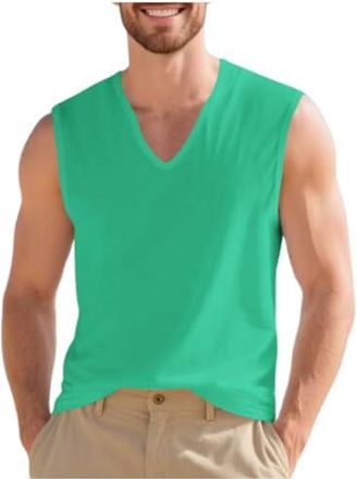 Generic D&eacute;bardeur l&eacute;ger &agrave; col en V pour homme - Uni - Respirant - Classique - Extensible - D&eacute;contract&eacute; - Basique - Sans manches - Vacances dentra&icirc;nement, Vert